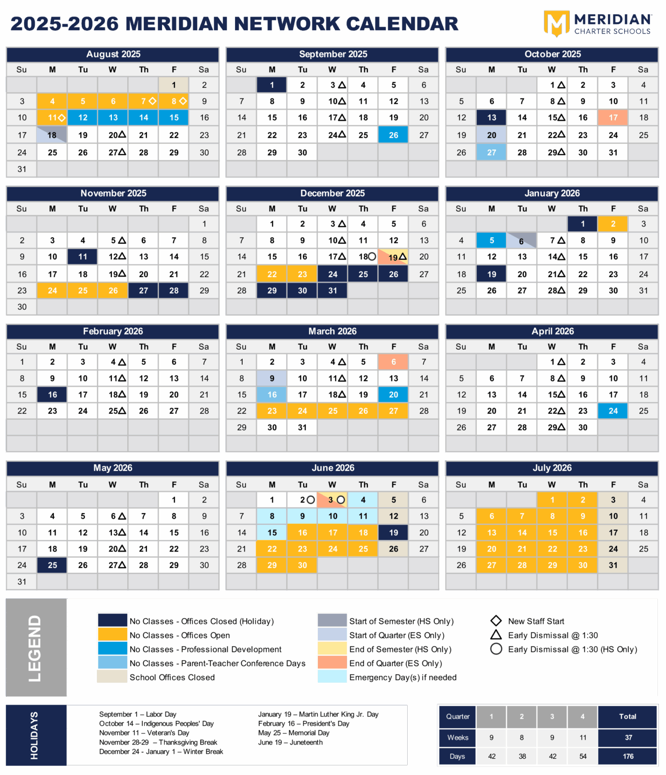 School Year Calendar | Meridian Charter Schools